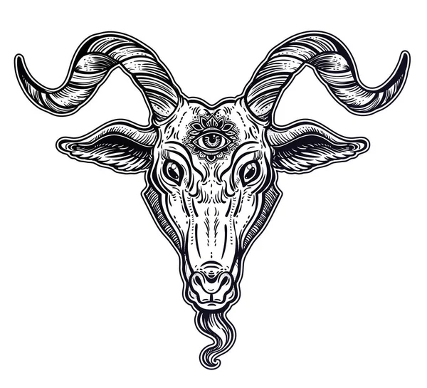 Demon goat Baphomet with sacred occult eye. Satanic goat head. Binary ...