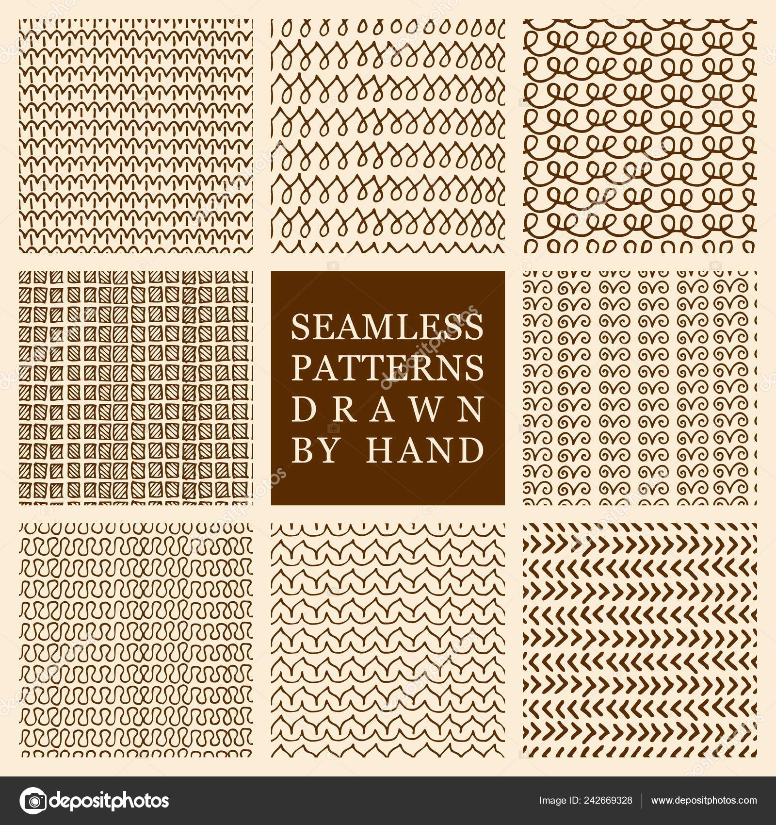 Vector Set Hand Drawn Seamless Pattern Made Ink Freehand Textures Stock ...
