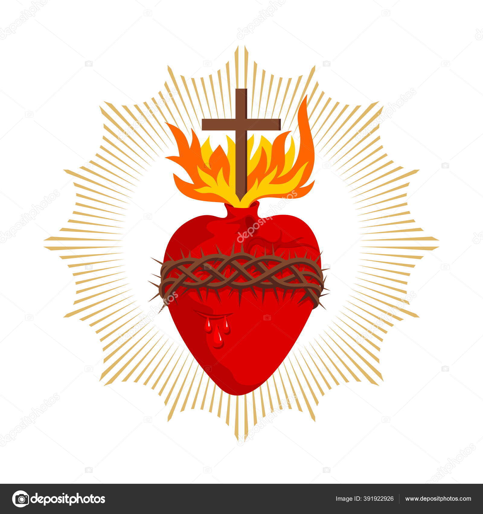 Sacred Heart Jesus Christ Lord Savior World Cross Flame Holy Stock ...