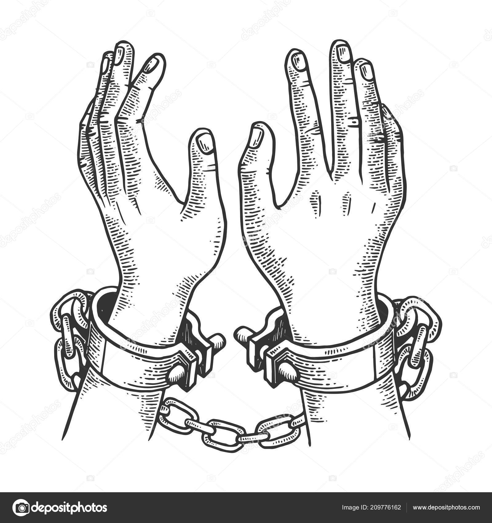 Menottes aux poignets gravure illustration vectorielle Vecteur par ...
