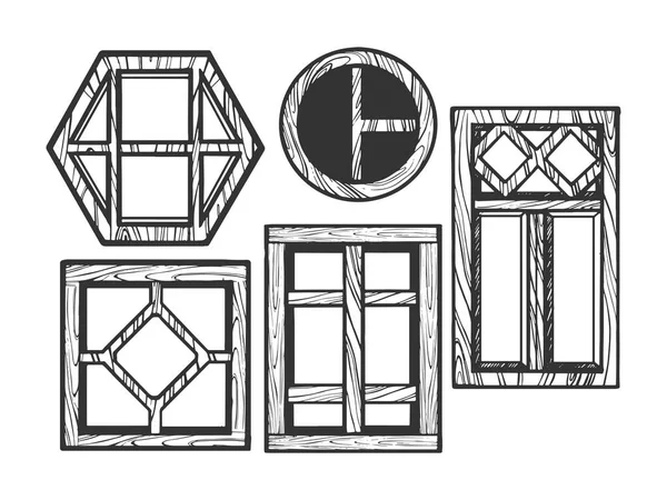 House wooden old windows sketch engraving vector illustration. Scratch ...