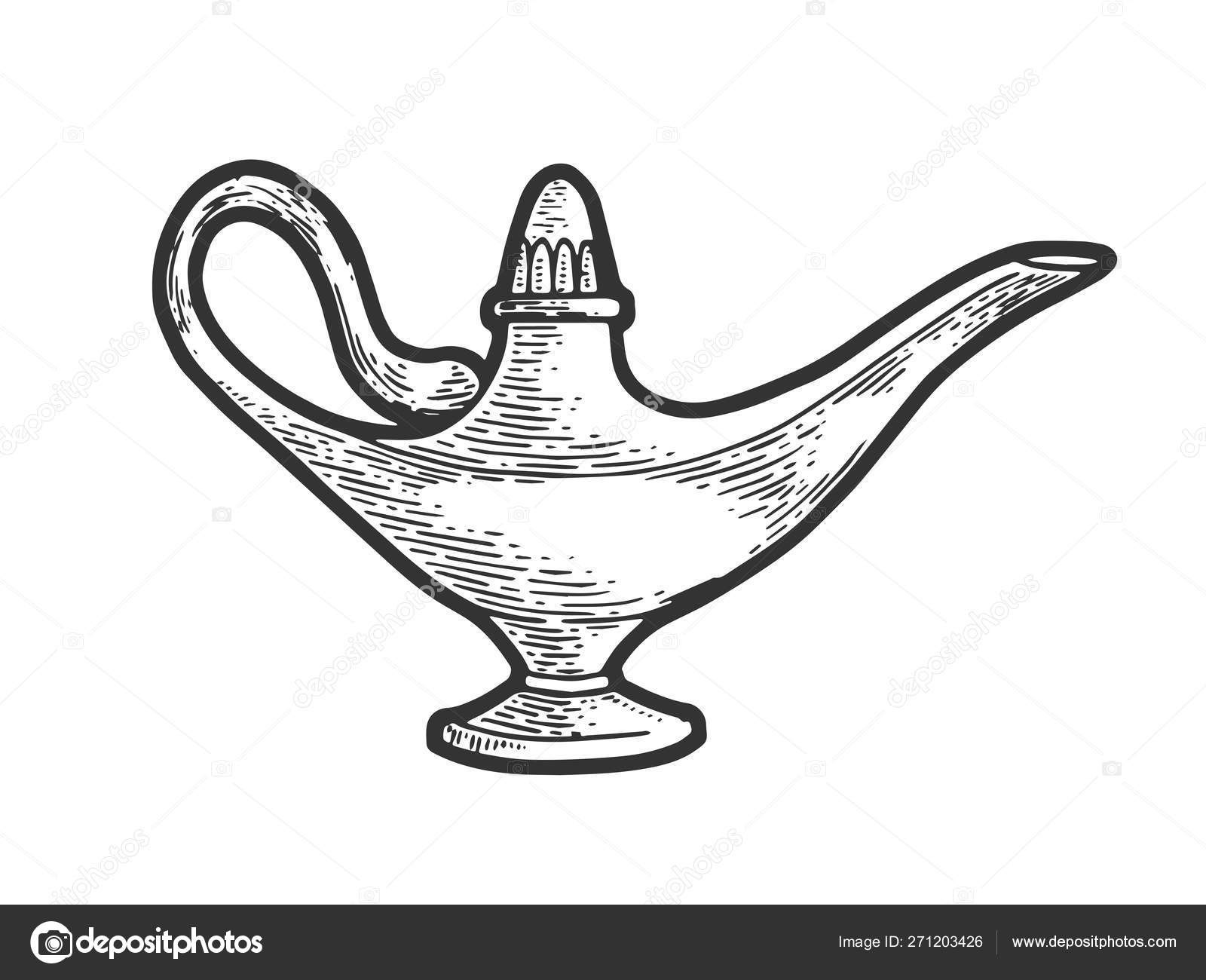 Magic lantern sketch line art engraving vector illustration. Scratch ...