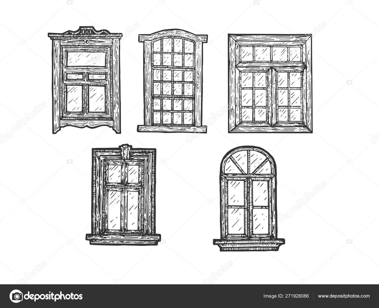 House wooden old windows sketch engraving vector illustration. Scratch ...