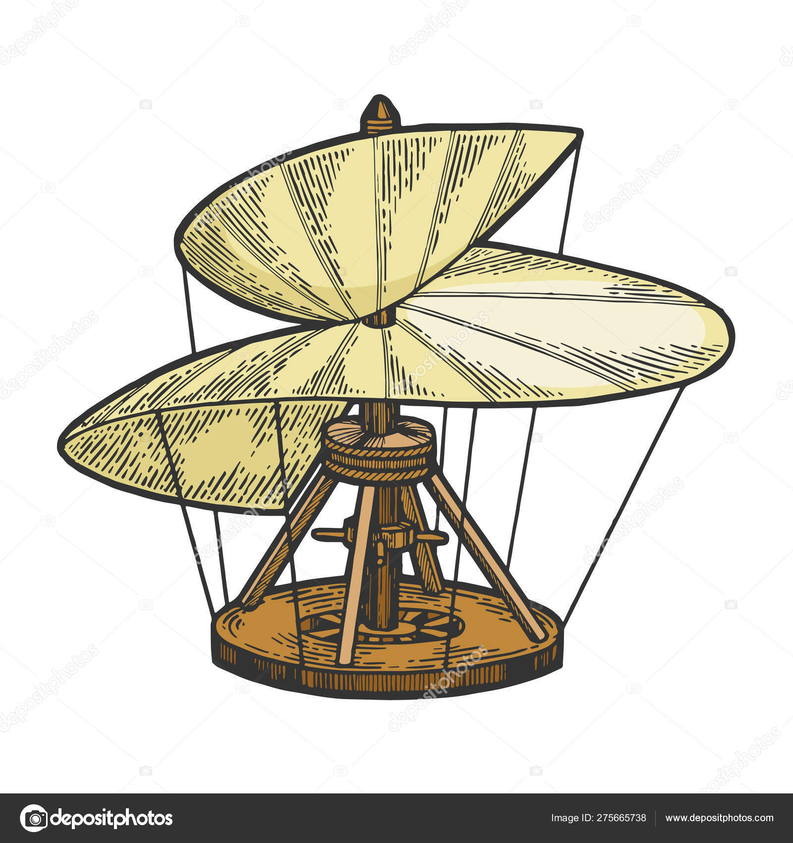 Modelo de helicóptero medieval dibujo a color grabado ilustración ...