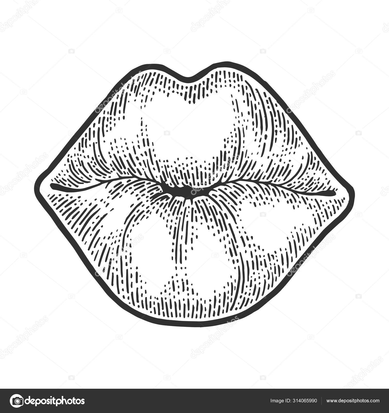 Female lips kiss sketch engraving vector illustration. T-shirt apparel ...