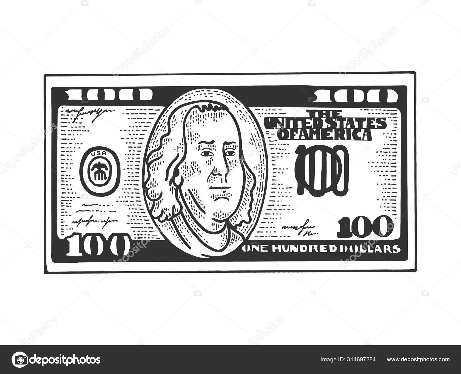 100 Dollar Bill Drawing Black And White