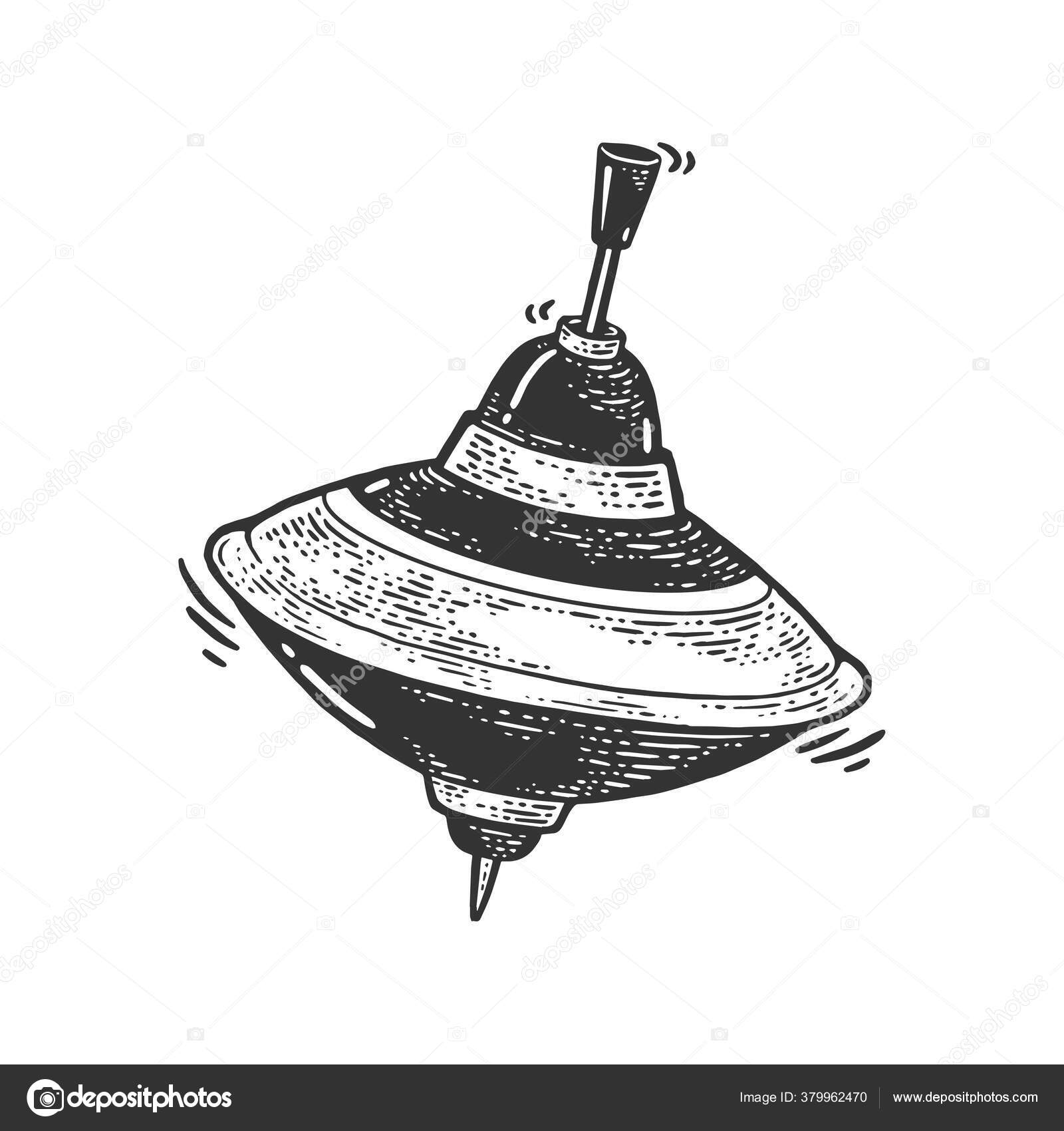 Spinning top toy sketch engraving vector illustration. T-shirt apparel ...