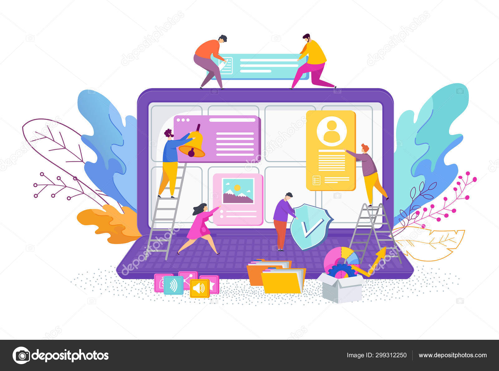 Tiny people are designing a website. Web design, development. Stock ...