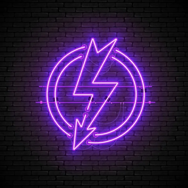 Señal de neón relámpago púrpura brillante y brillante en círculo en la ...