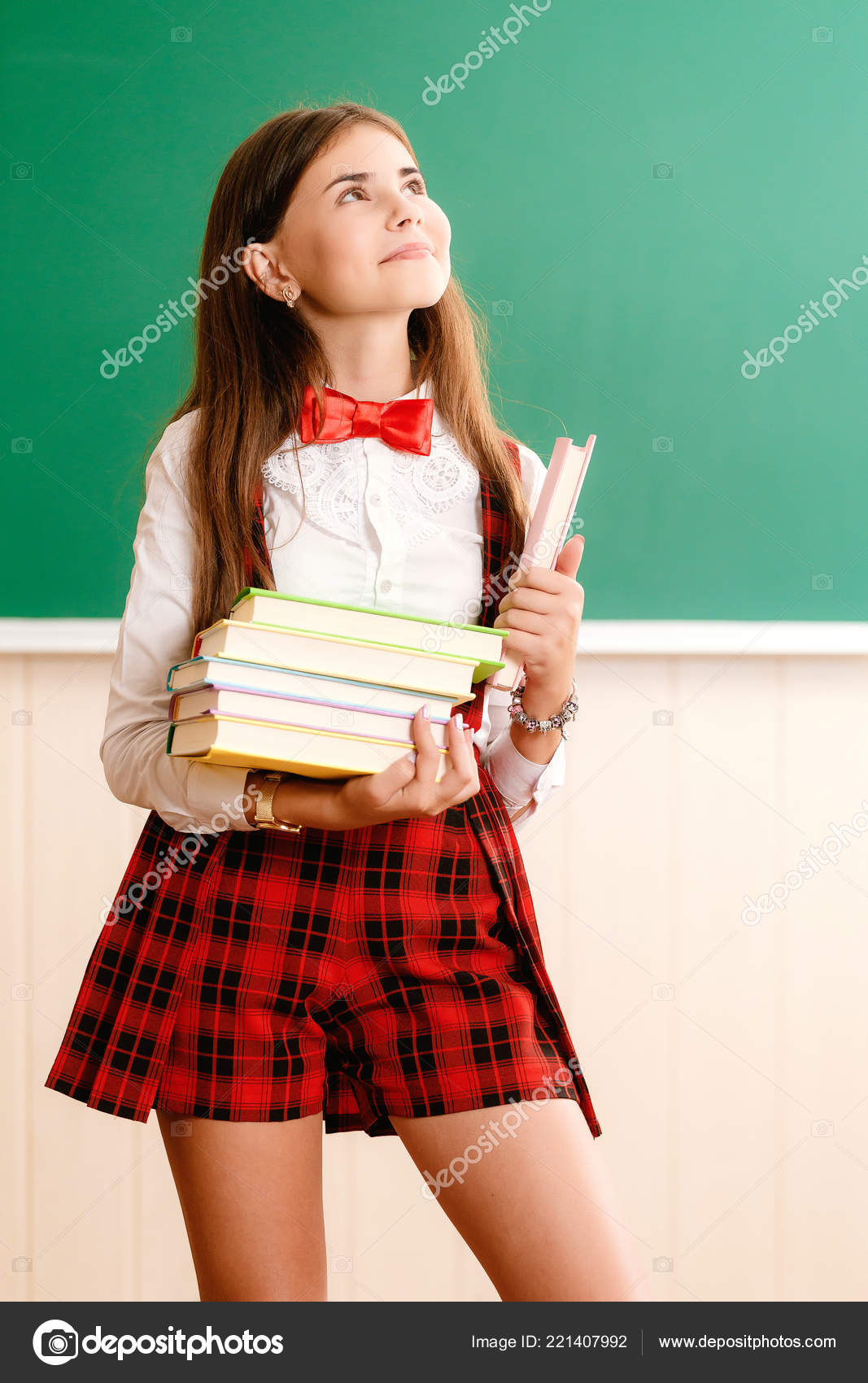 Beautiful Young School Girl School Uniform Standing Books Her Hands ... Beautiful Young School Girl School Uniform Standing Books Her Hands ...