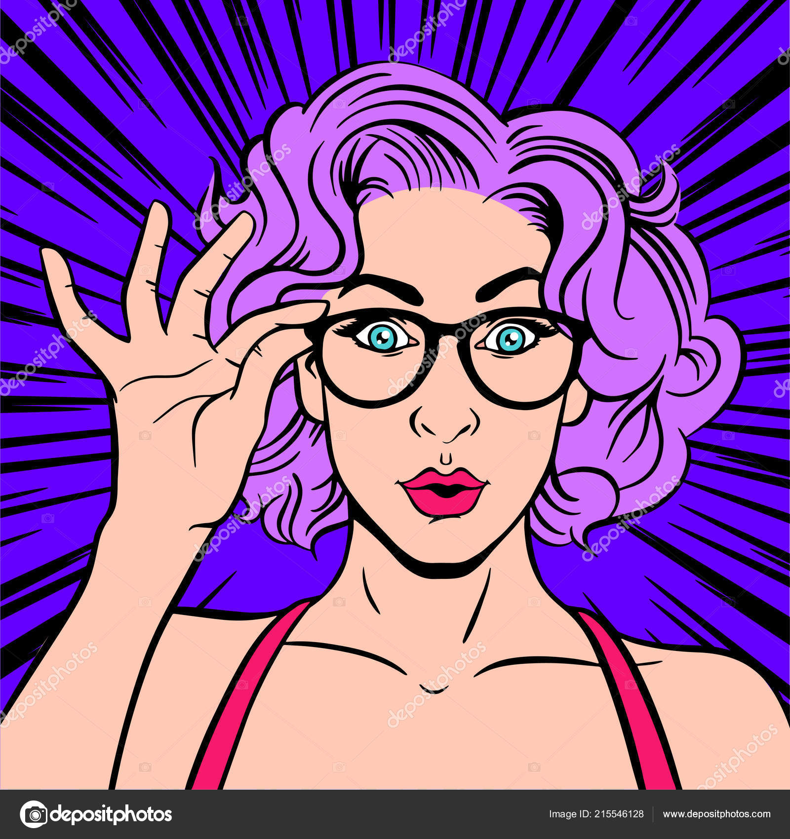 Woman Touching Eyeglasses Pop Art Style Stock Vector By ©johndory 215546128