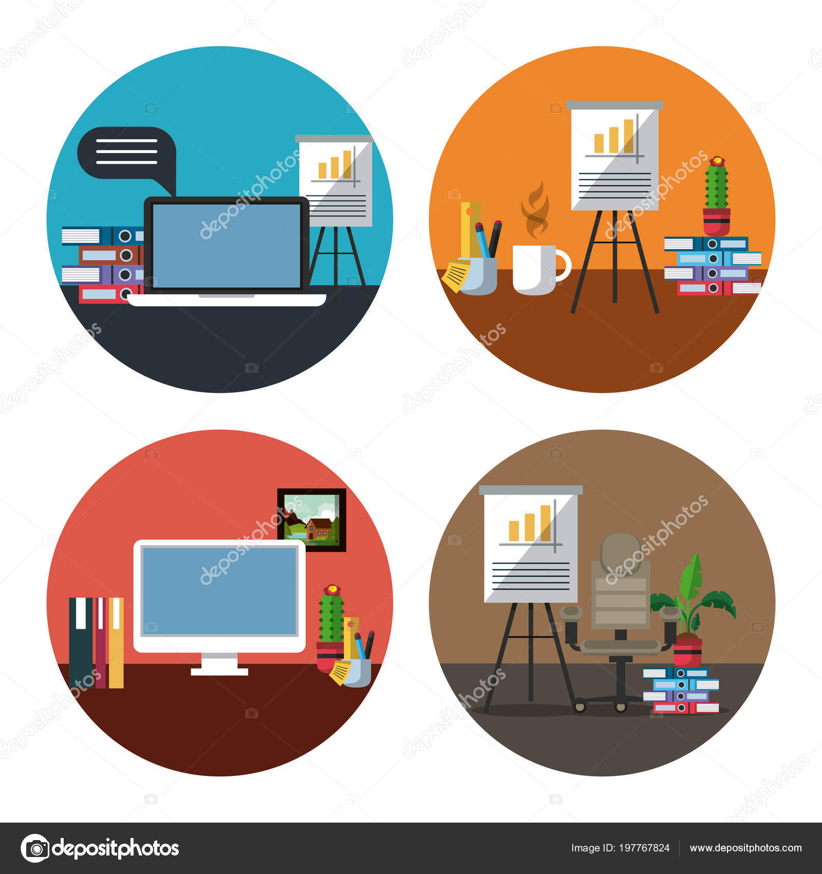 Oficina interior redondo símbolos Vector de stock #197767824 de ©jemastock