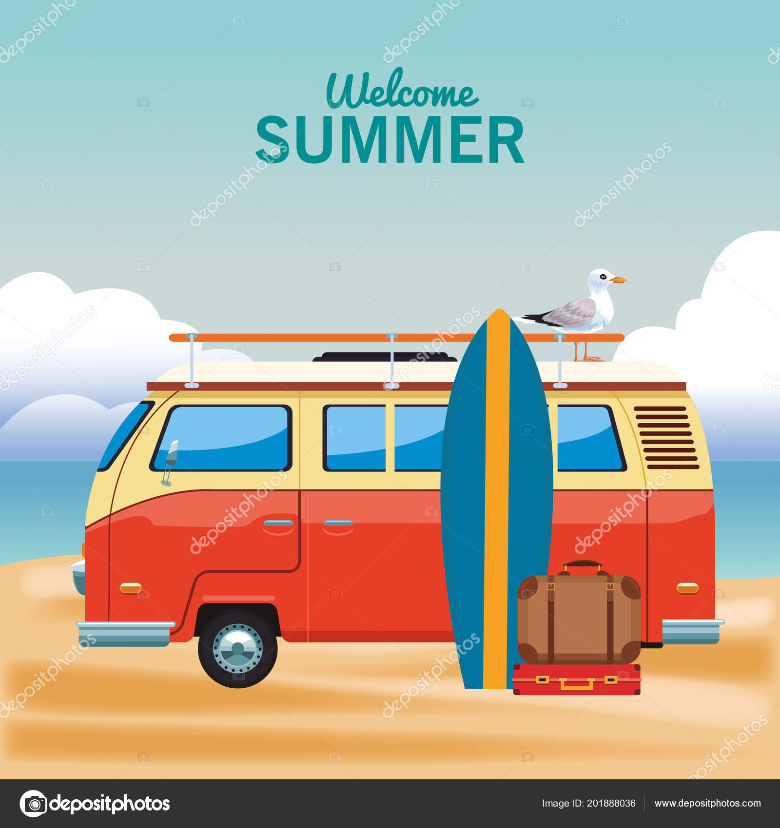 Bienvenido caricaturas de verano Vector de stock por ©jemastock 201888036