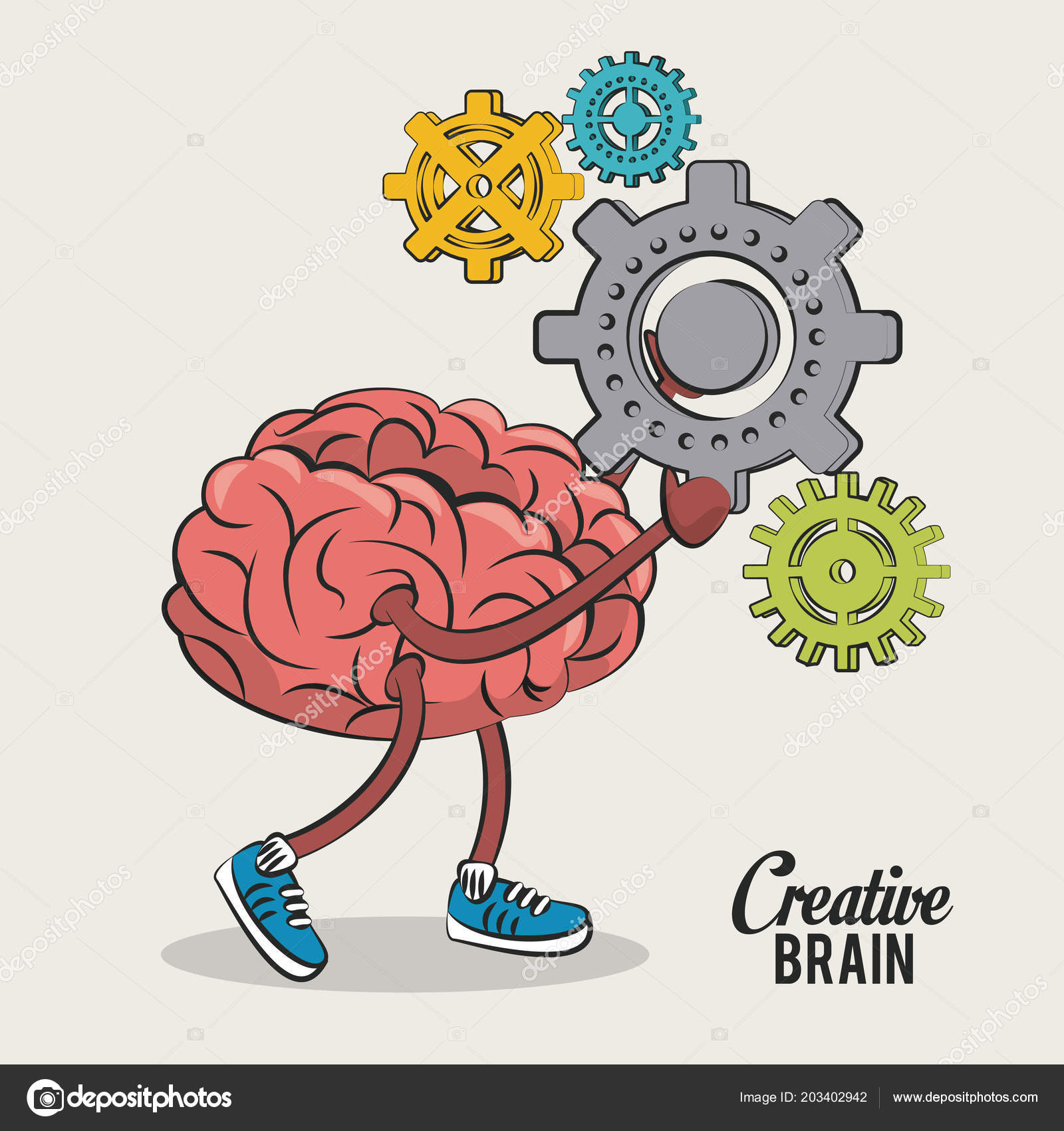 Cute and funny brain cartoon Stock Illustration by ©jemastock #203402942