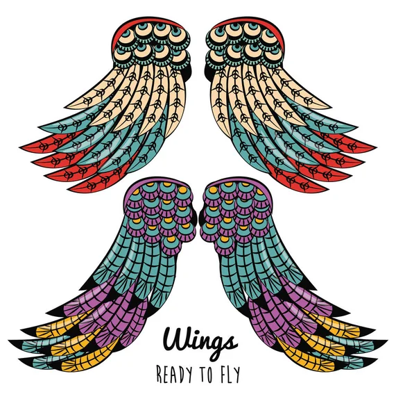 Wings drawings set Vector Art Stock Images | Depositphotos