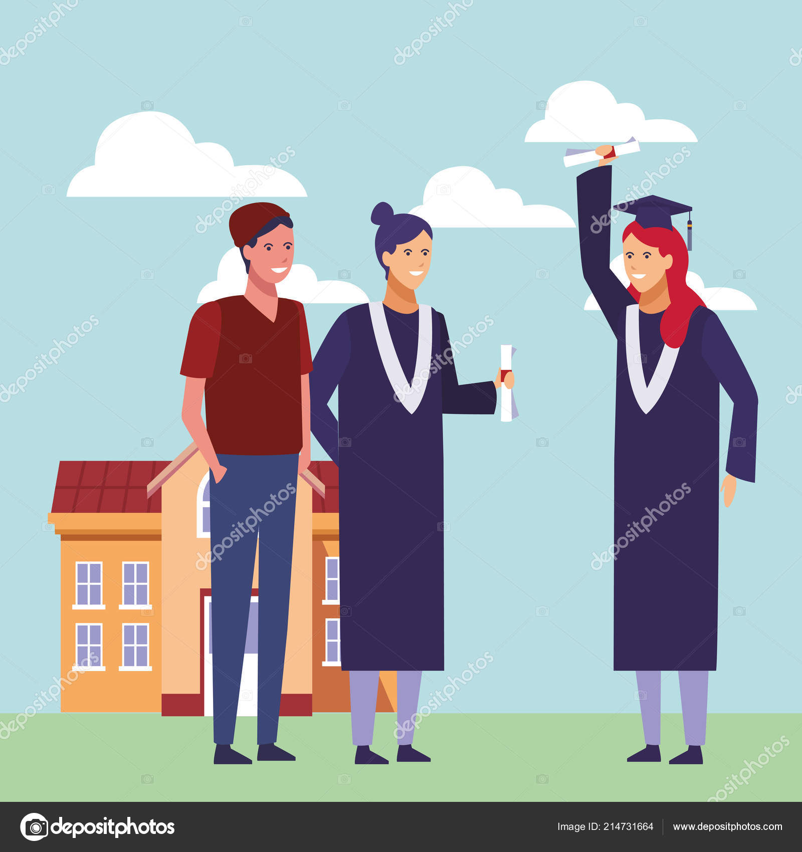 Estudiantes caricatura de graduación Vector de stock por ©jemastock ...
