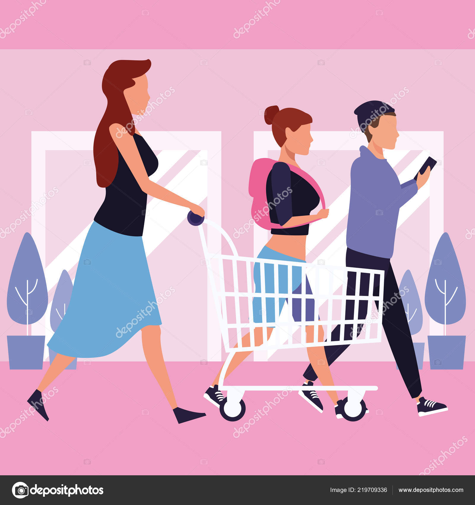 People Shopping At Mall Stock Vector By ©jemastock 219709336