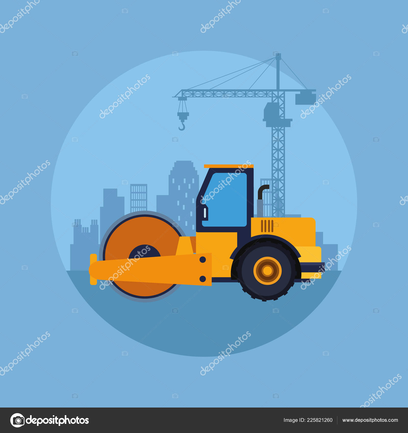 Construction Steamroller Vehicle Icon Blue Background Construction ...