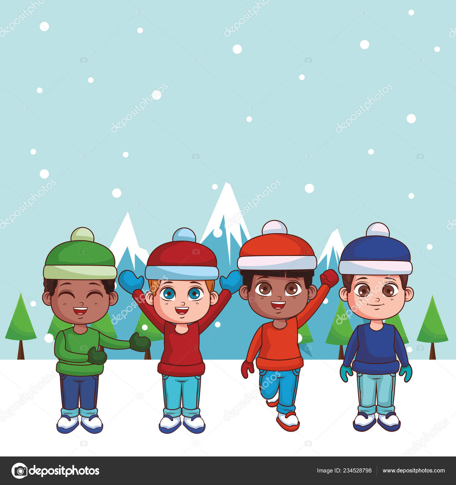Cute Winter Children Cartoon Vector Illustration Graphic Design Stock ...