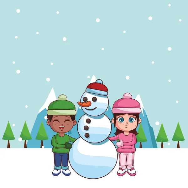 Cute Winter Children Cartoon Vector Illustration Graphic Design Stock ...