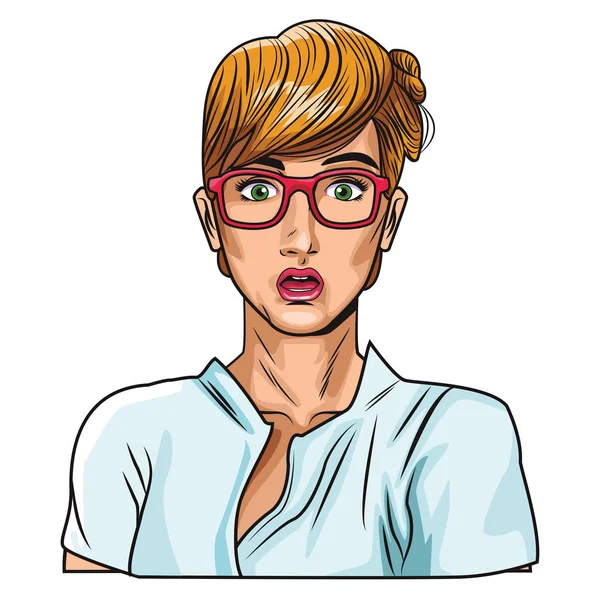 Pop Art Woman Glasses Cartoon Vintage Frame Vector Illustration Graphic