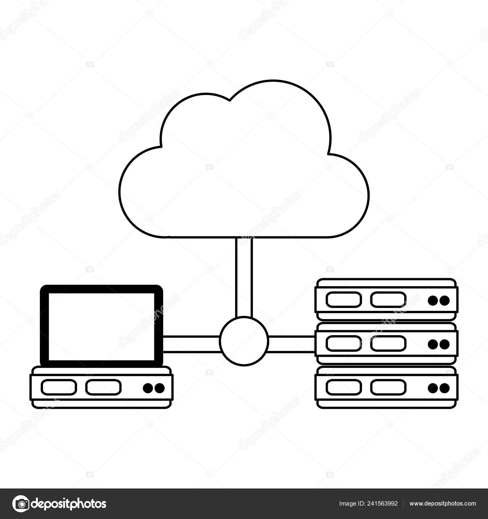 Cloud computing technology in black and white Stock Vector by ...