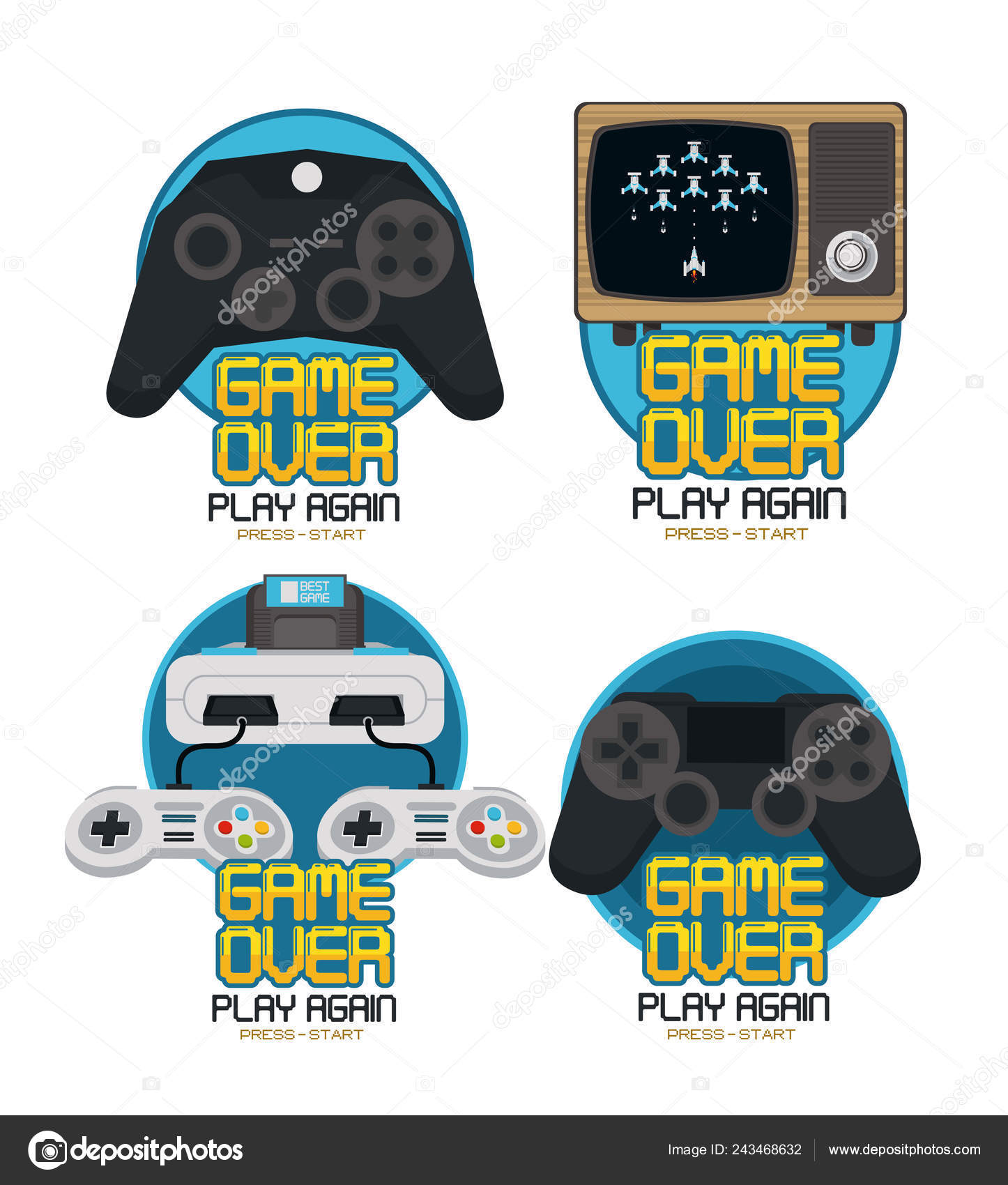 Videogame game over emblems Stock Vector by ©jemastock 243468632
