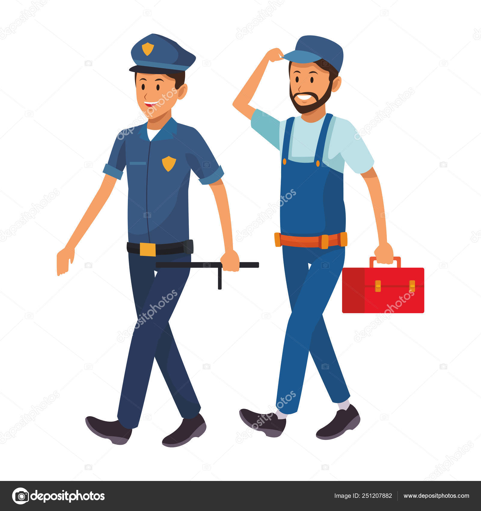 Policeman and worker Stock Vector by ©jemastock 251207882