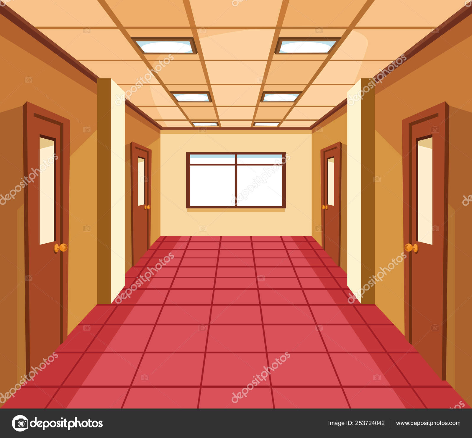 Hall da escola com portas de sala de aula imagem vetorial de ...