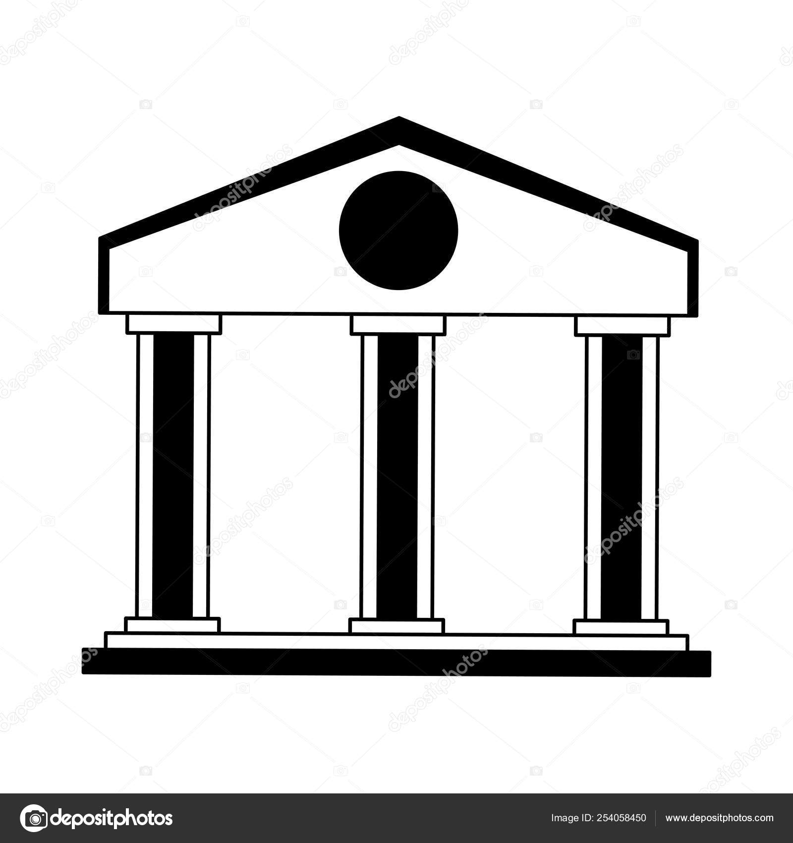 Símbolo del edificio del banco en blanco y negro Vector de stock ...