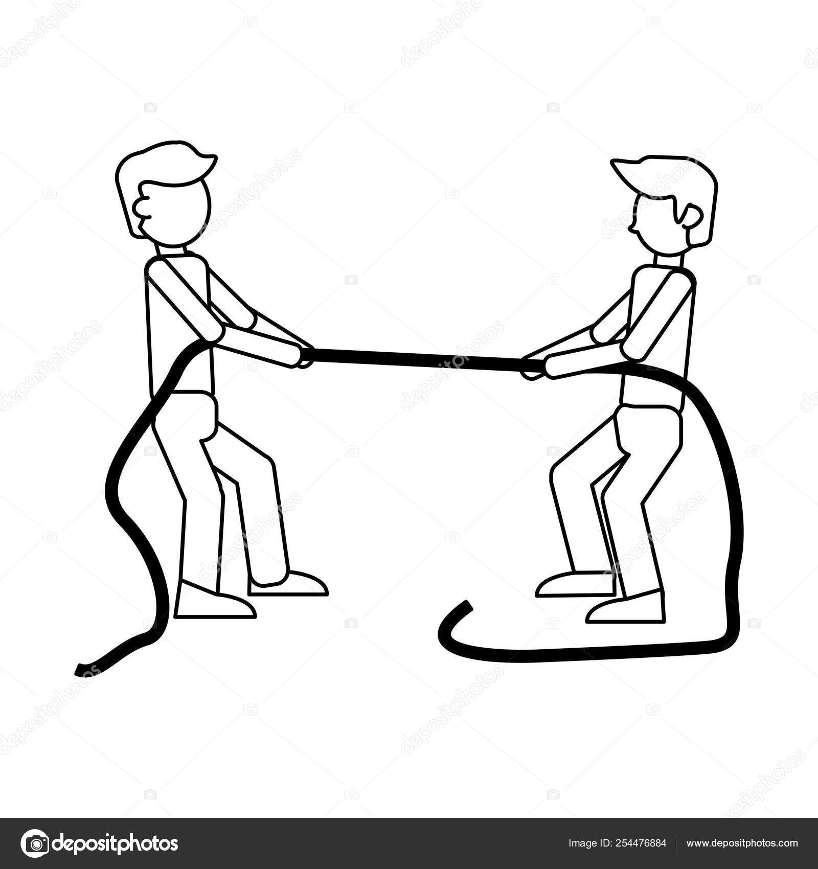 Men pulling rope black and white Stock Vector by ©jemastock 254476884