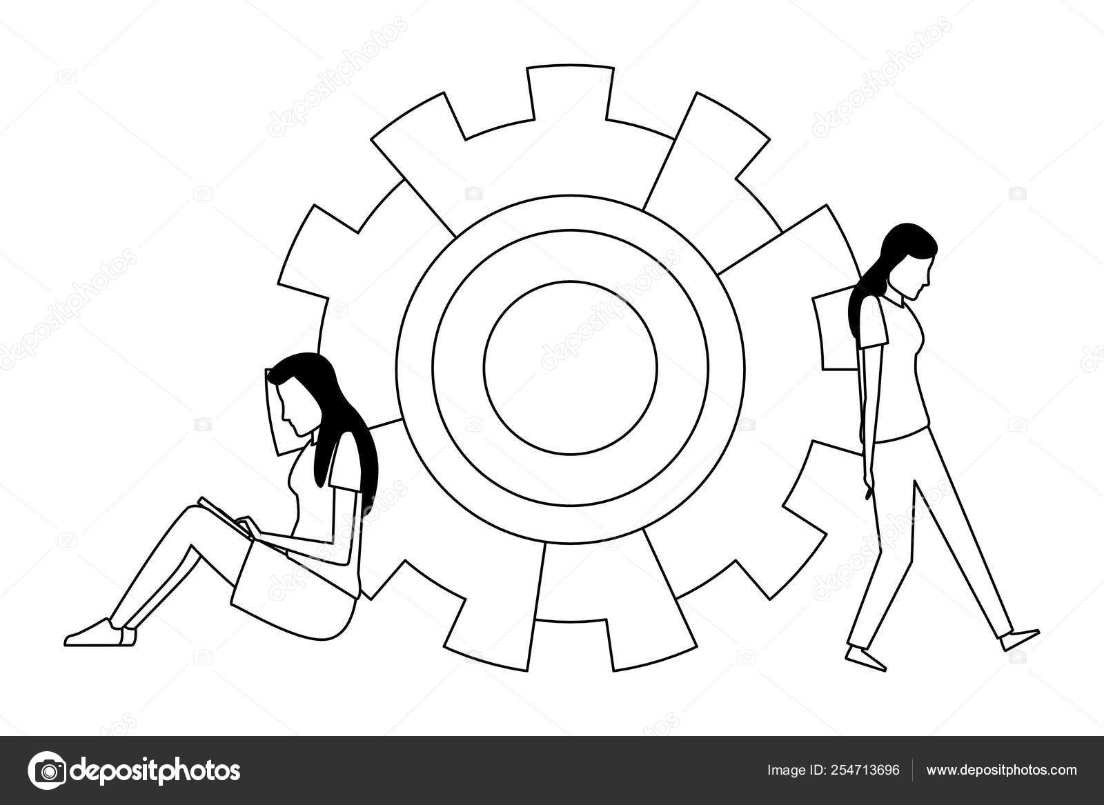 İş arkadaşları ekip çalışması karikatür siyah beyaz ©jemastock ...