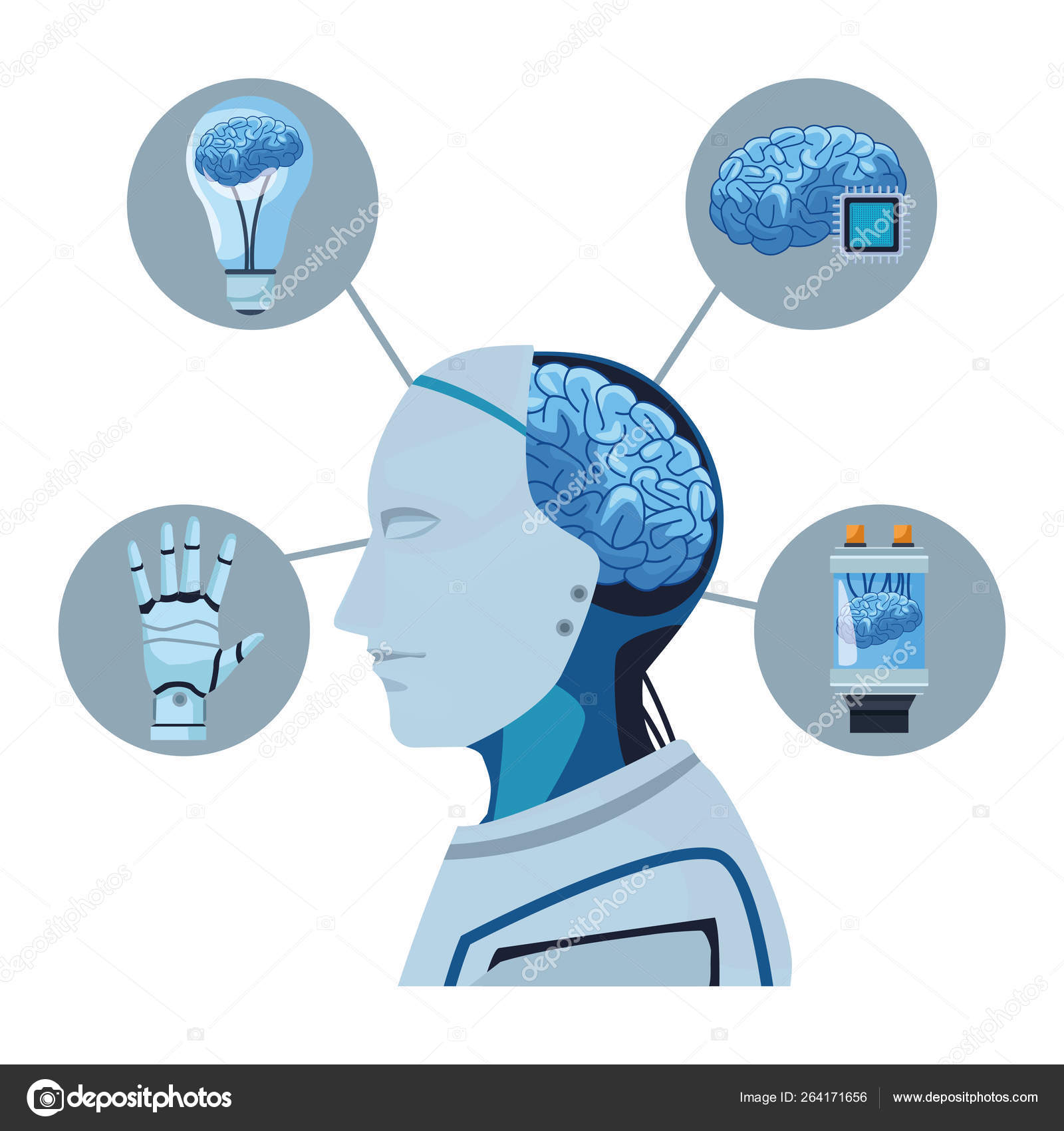 Robot with brain exposed Stock Vector Image by ©jemastock #264171656