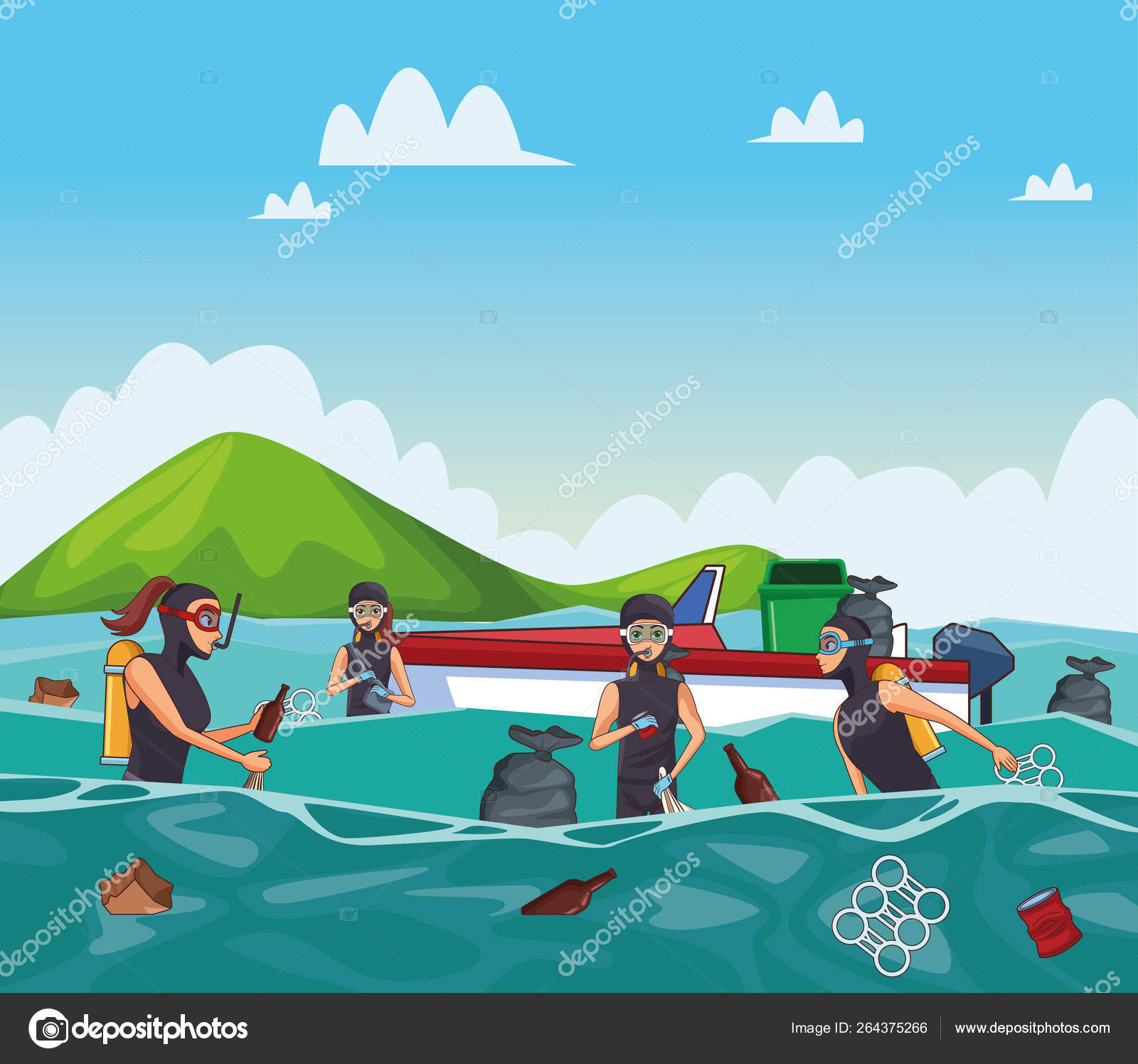 Sea cleaning cartoons Stock Vector Image by ©jemastock #264375266