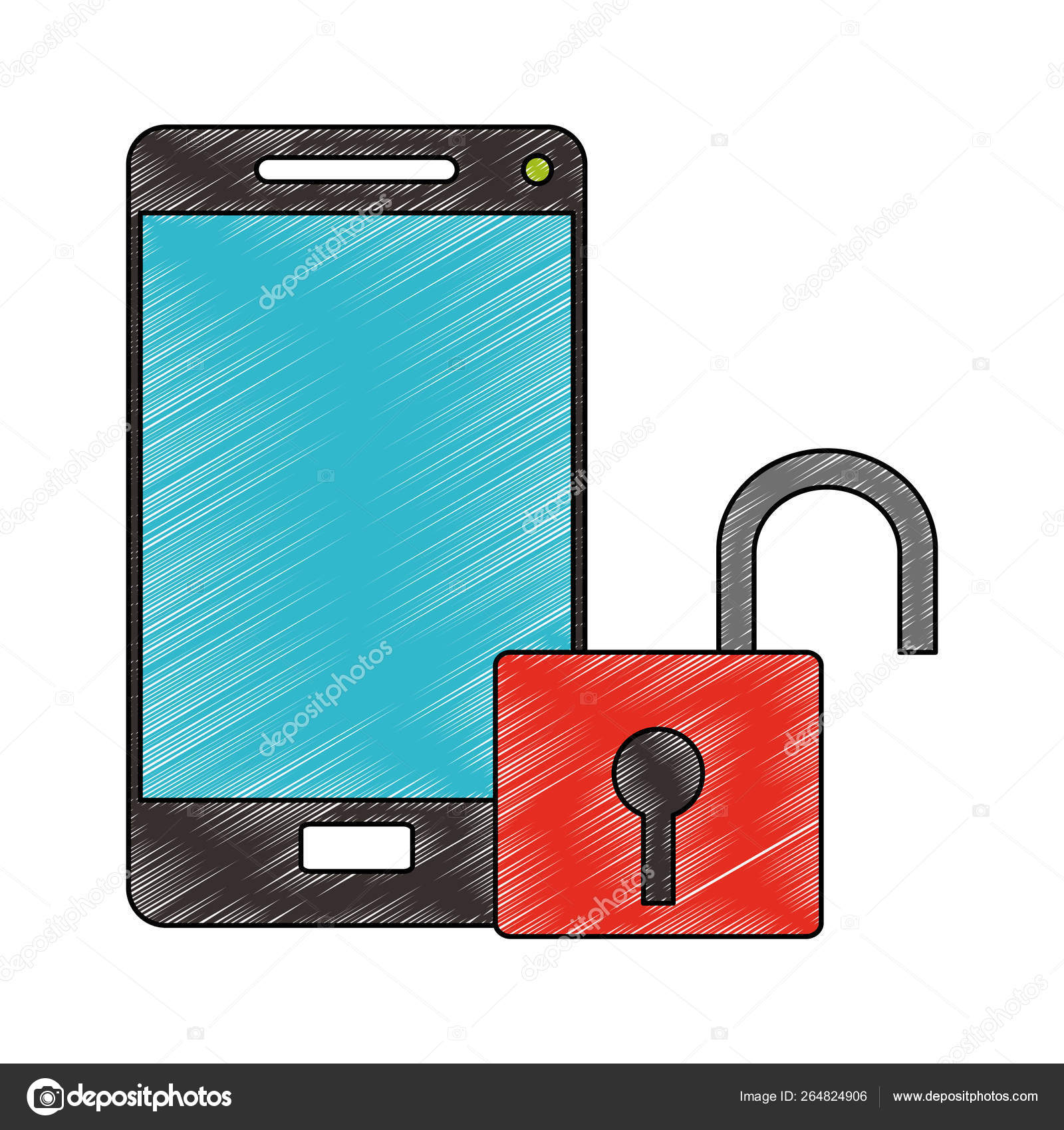 Smartphone unlocked security scribble Stock Vector Image by ©jemastock #264824906