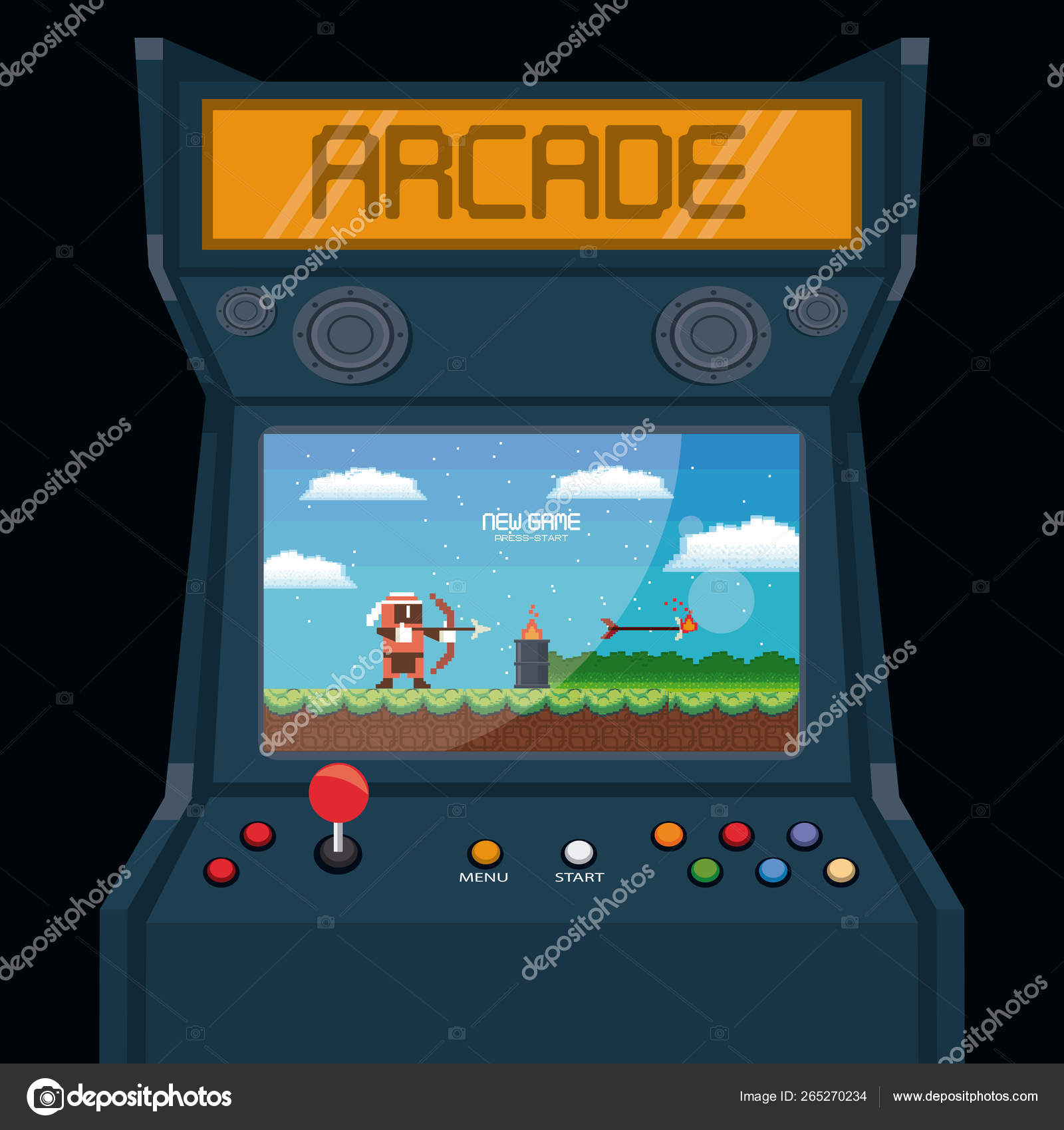 Retro videogame arcade machine card Stock Vector by ©jemastock 265270234