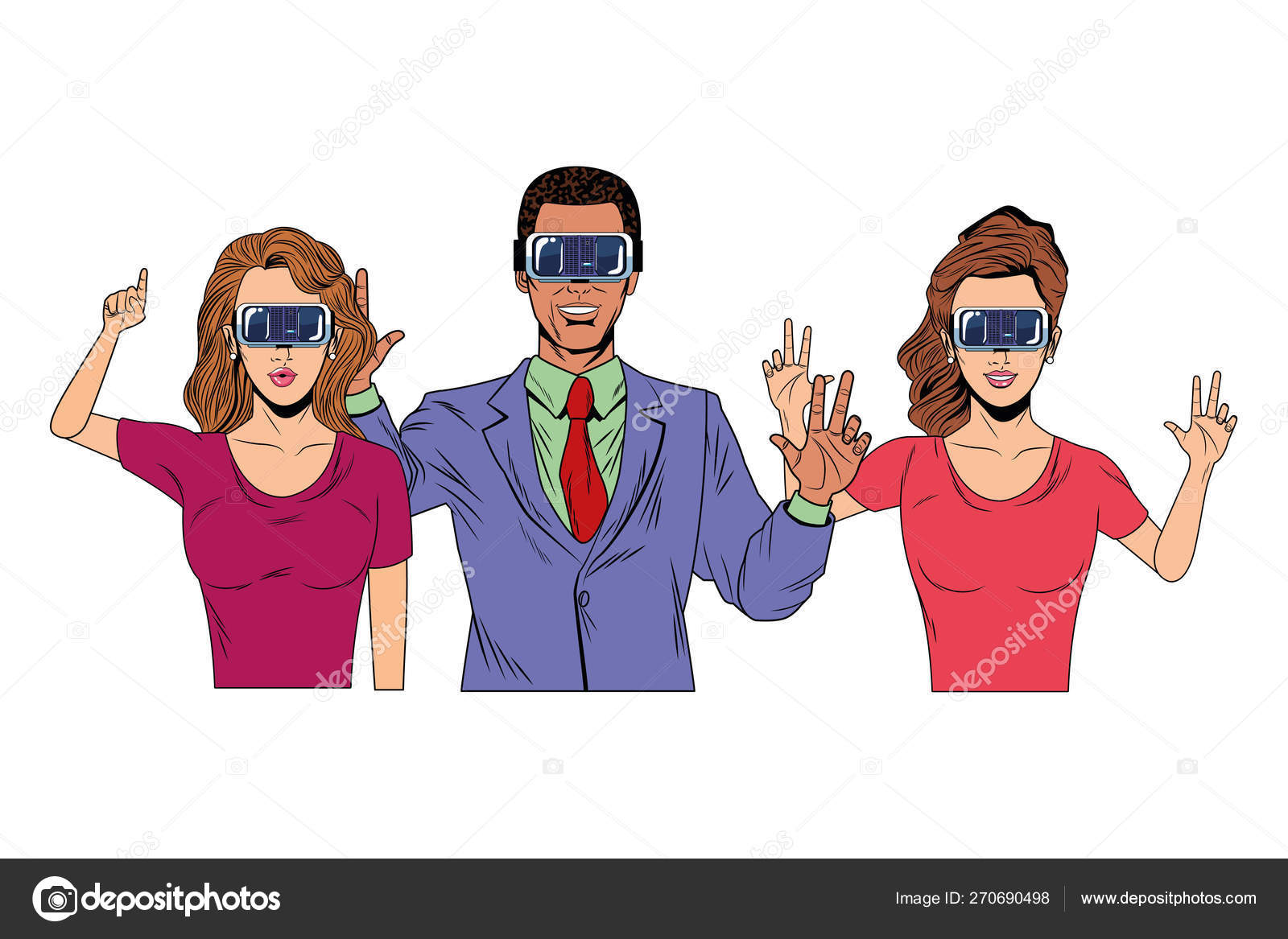 Group of people with virtual reality headset Stock Vector Image by ...