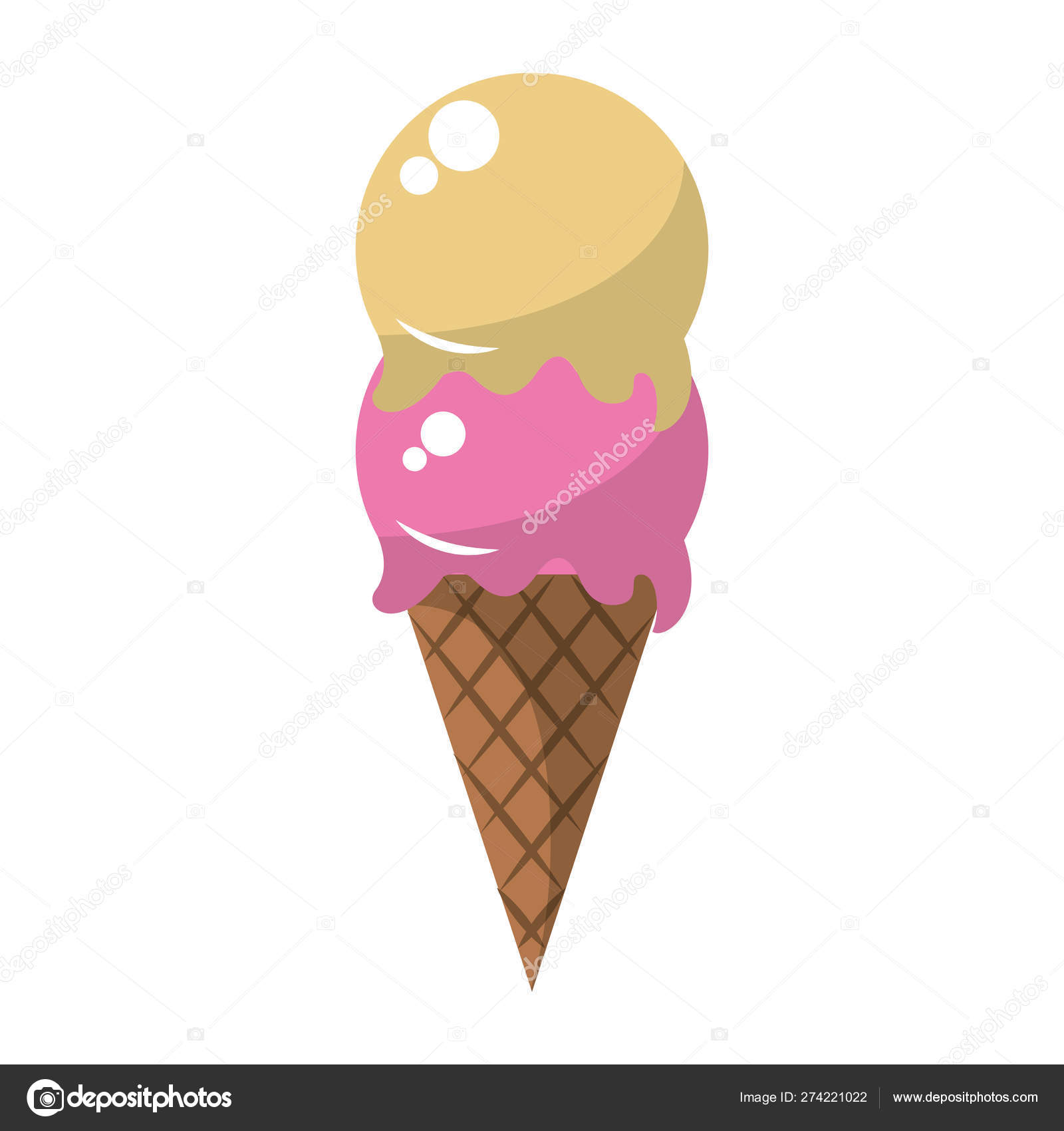 Cono de helado con dos cucharadas vector ilustración Vector de stock ...