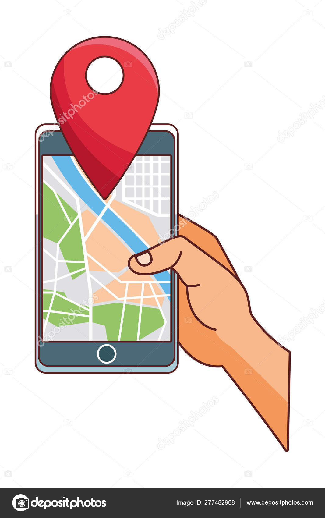 Hand with GPS smartphone cartoon Stock Vector by ©jemastock 277482968