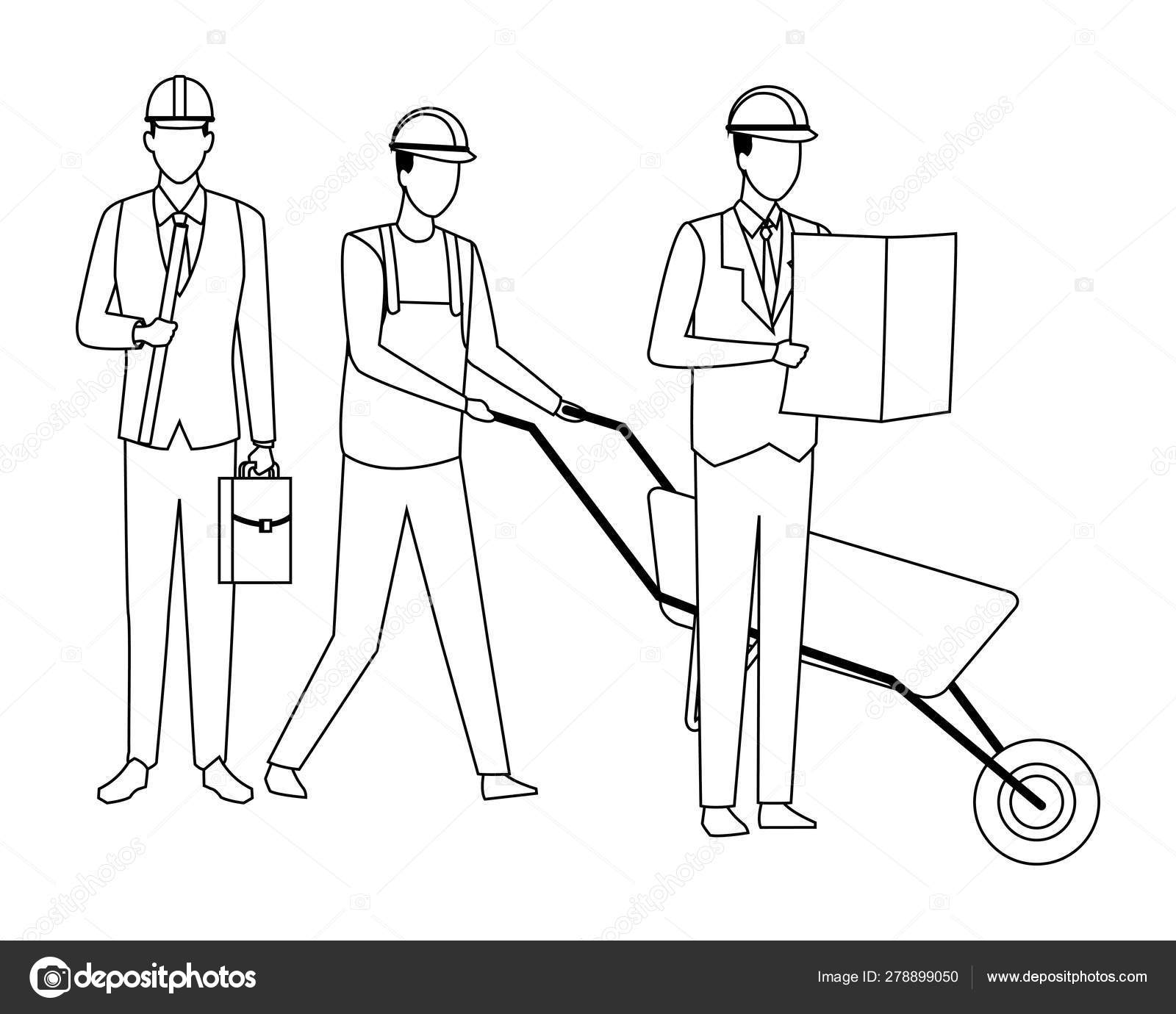 Construction workers workers tools in black and white Stock Vector by ...