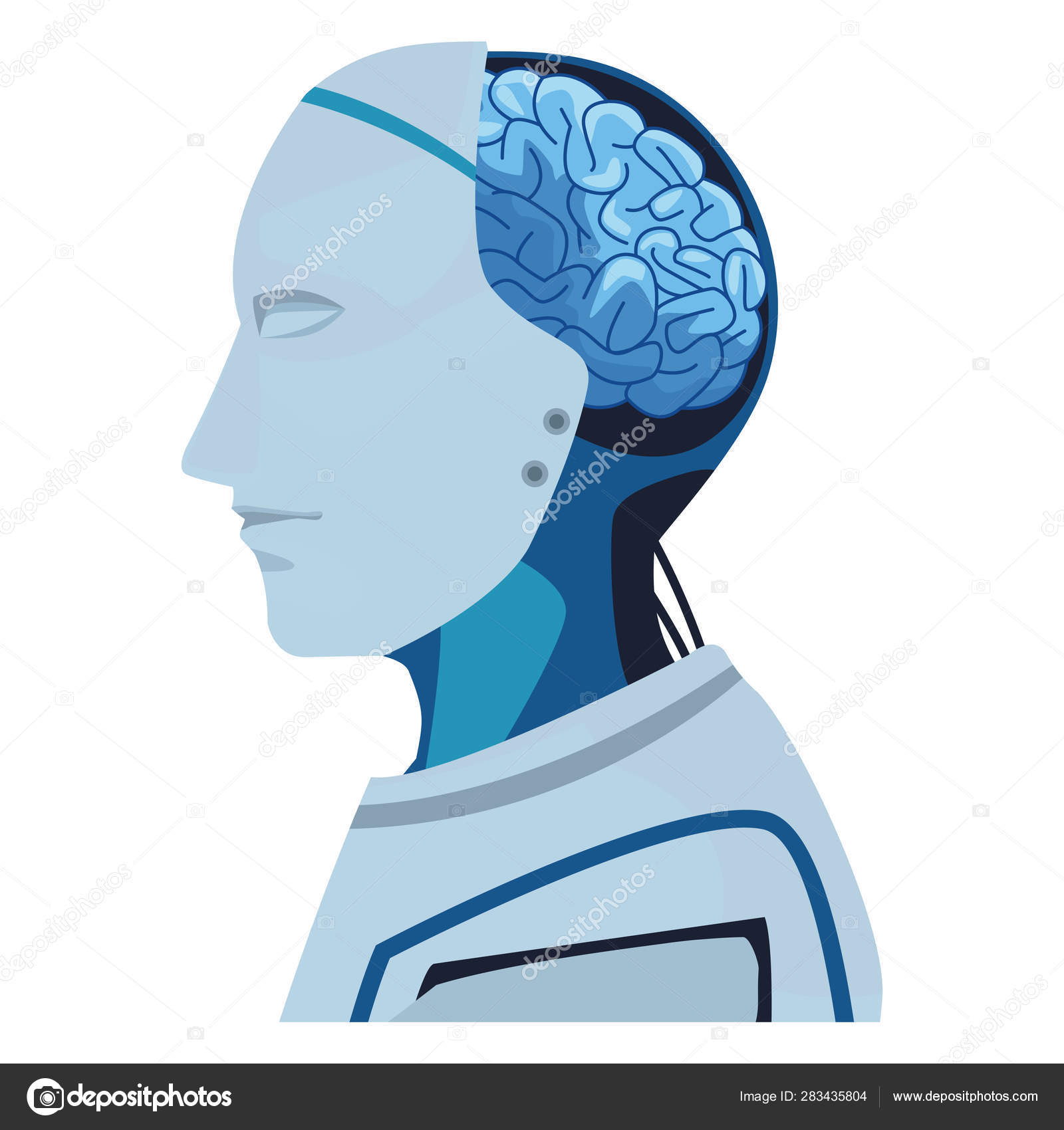 Robot with brain exposed Stock Illustration by ©jemastock #283435804