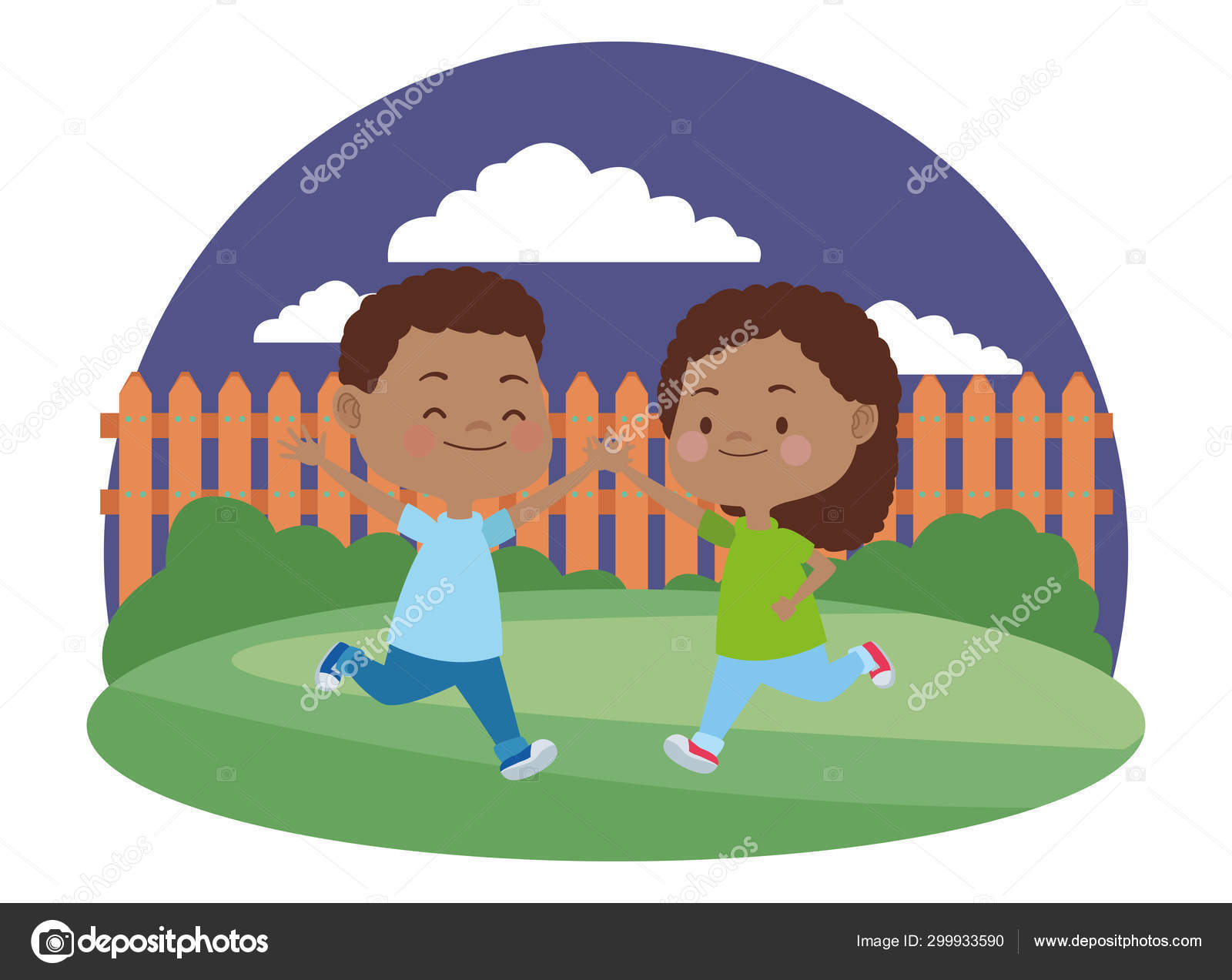 Lindos niños felices divertirse dibujos animados Vector de stock ...