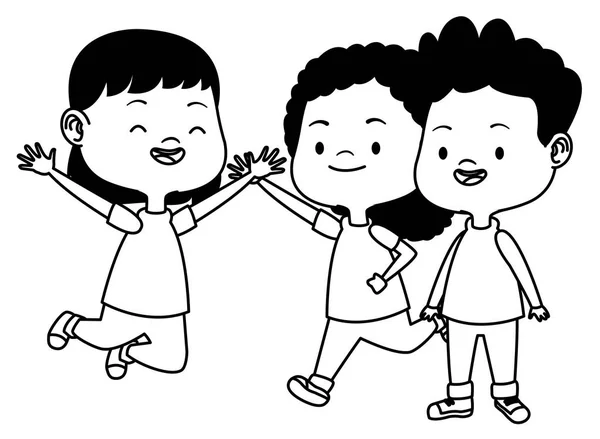 Anak-anak teman bermain dan tersenyum kartun dalam hitam dan putih ...