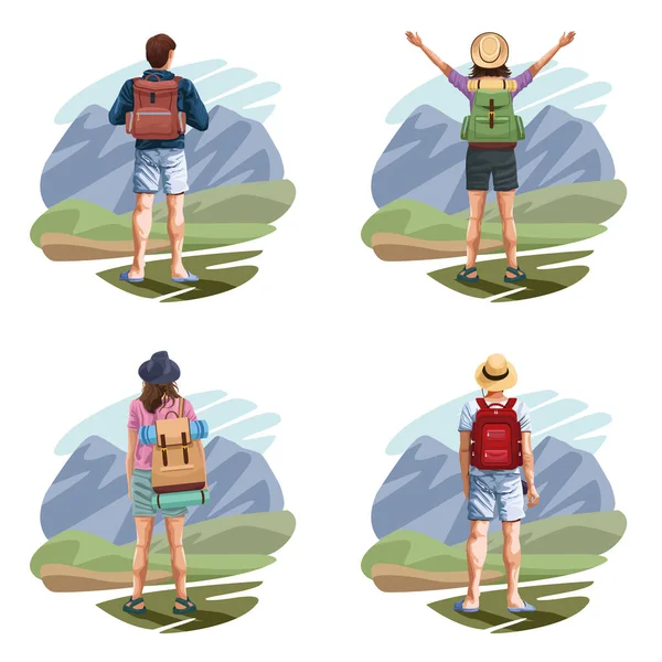 Backpack traveler tourist back cartoon Stock Vector by ©jemastock 331656378