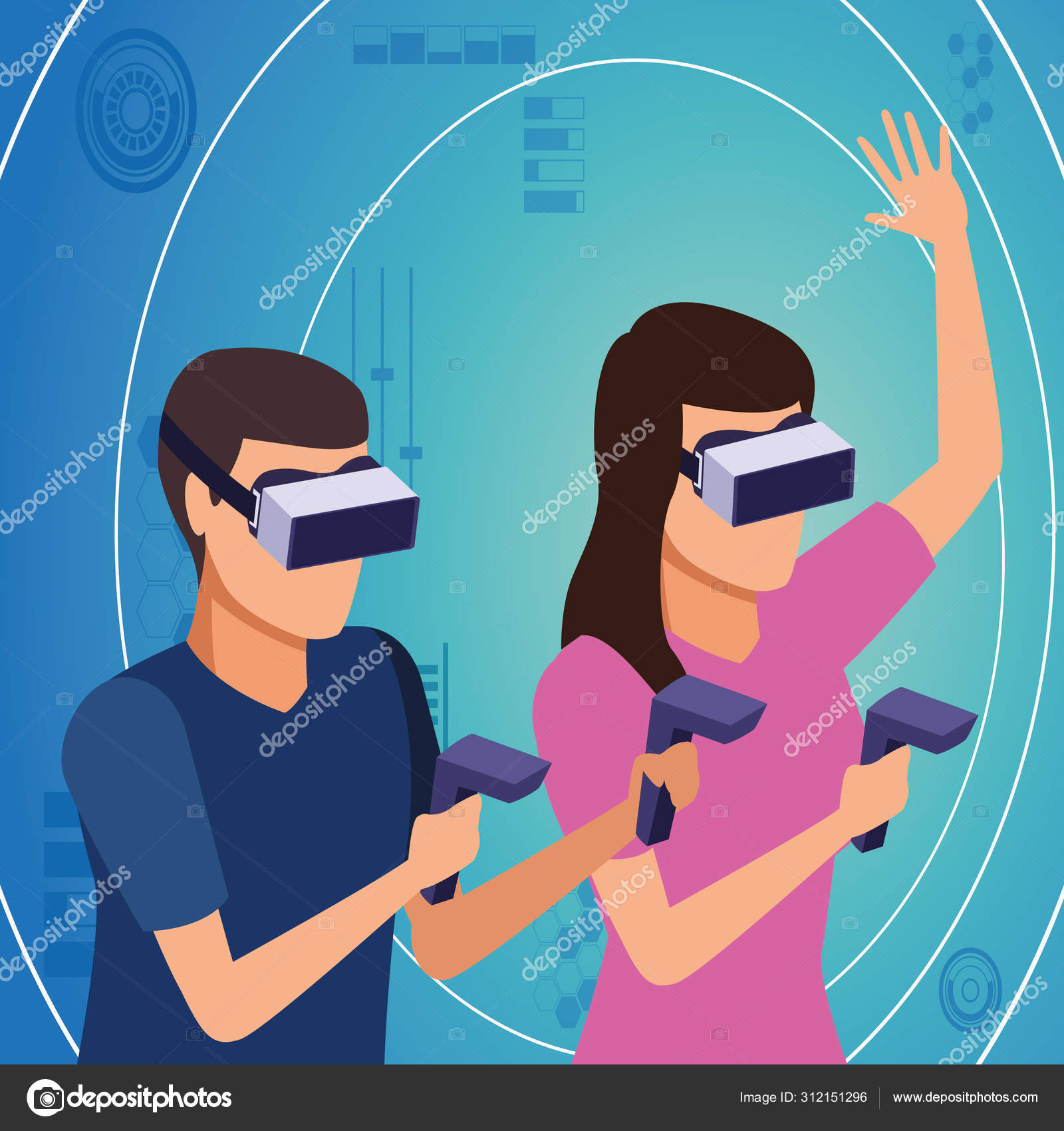 Realidad virtual tecnología experiencia de dibujos animados sobre fondo ...