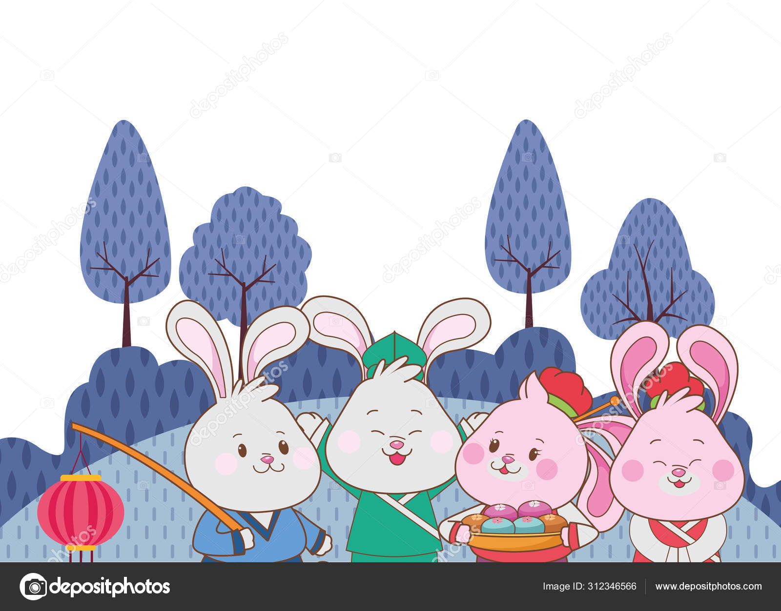 Rabbits celebrating mid autumn festival cartoons Stock Vector Image by ...