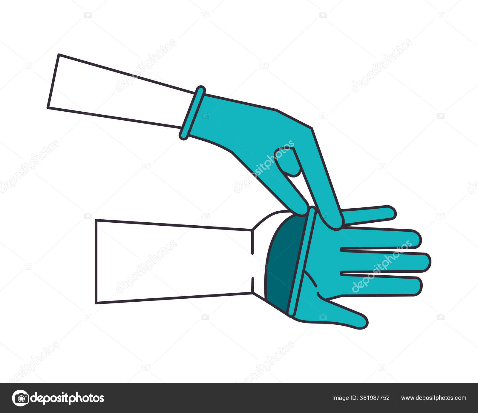 Manos humanas con guantes de goma modo usando infografía Vector de ...