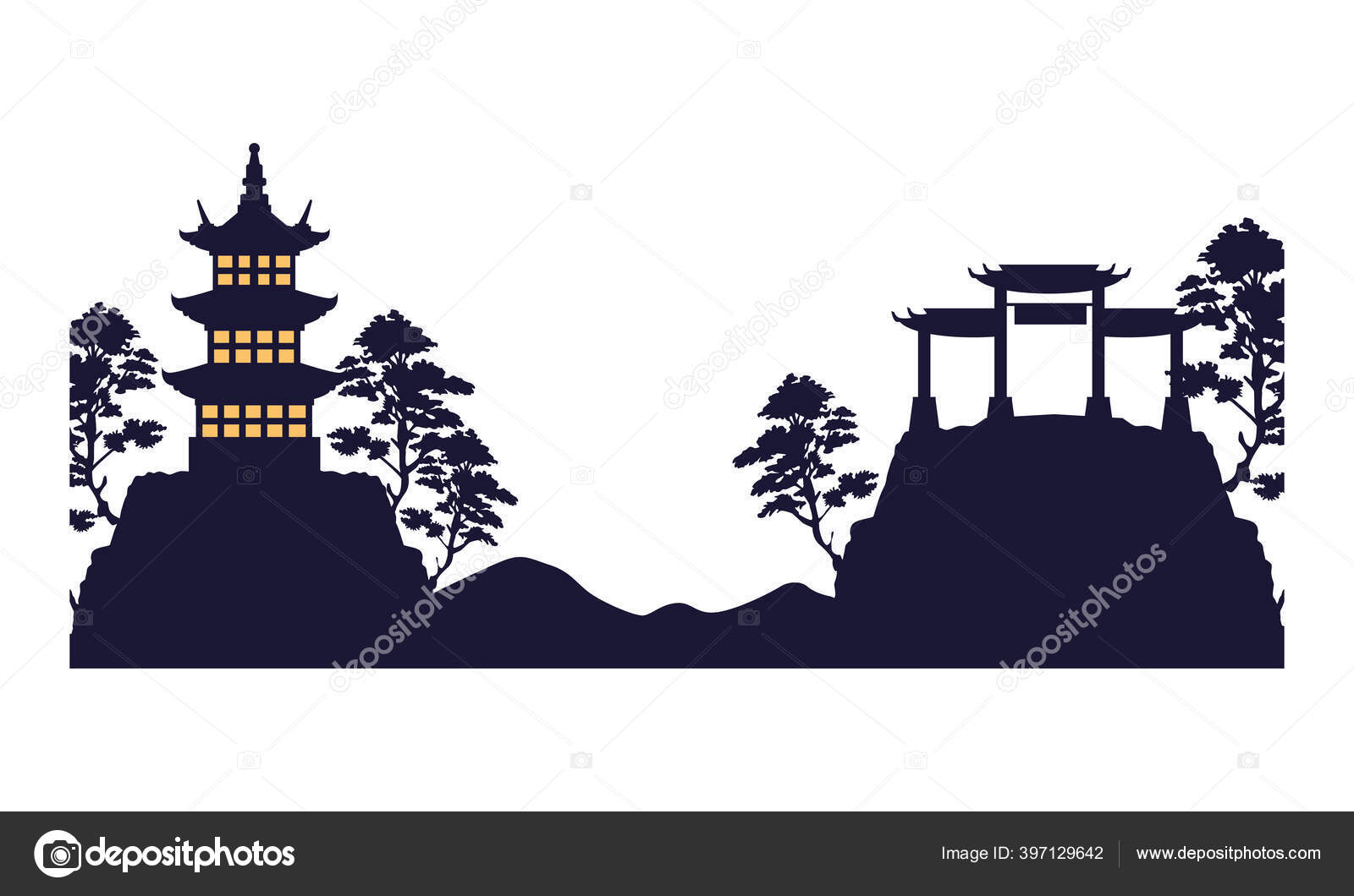 Japanese archs and castle monuments architecture Stock Vector Image by ...