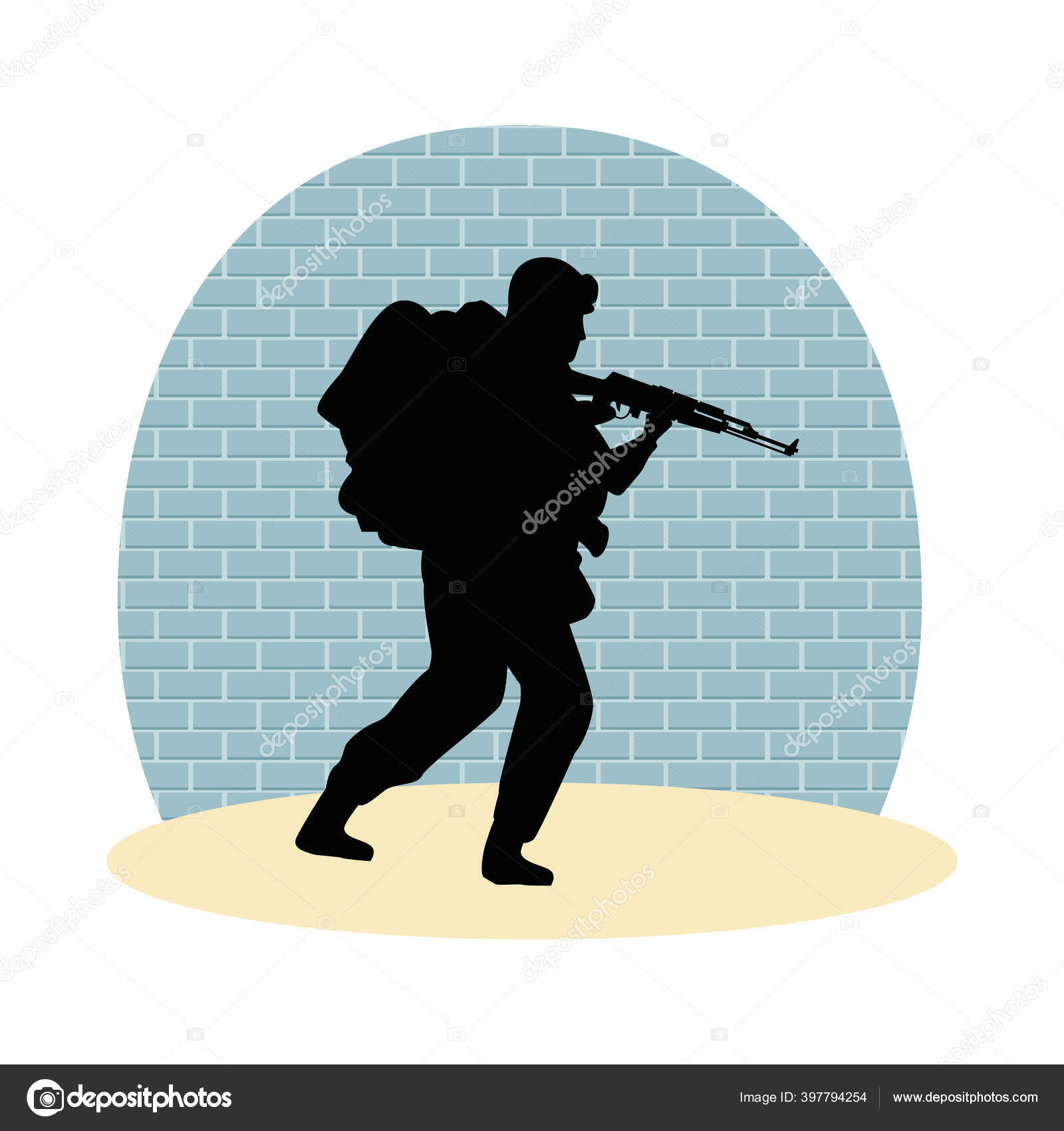 Soldier military with rifle silhouette with wall background Stock ...
