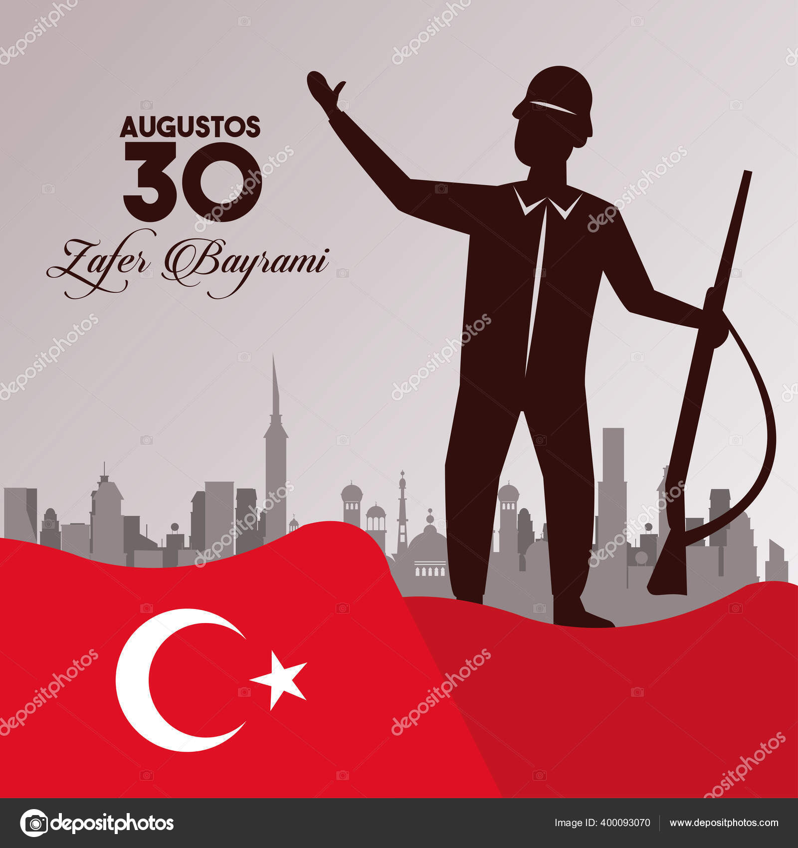 Zafer bayrami celebration with soldier and weapon on the city waving ...